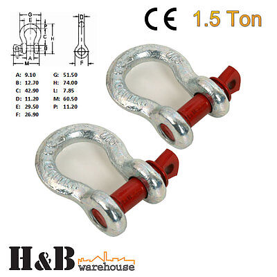 2 x Bow Shackles WLL 1.5T Rated 11mm 4WD Recovery Tow Car Trailer Red ...