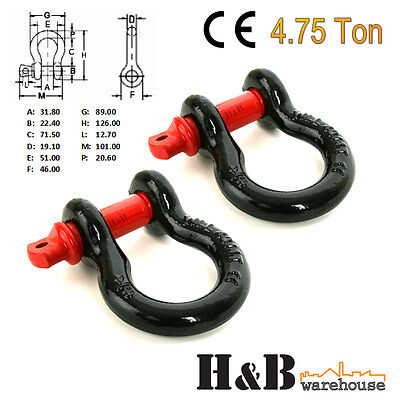 2 x Bow Shackles WLL 4.75 T Rated 19mm 4WD Recovery Tow Car Trailer Re ...