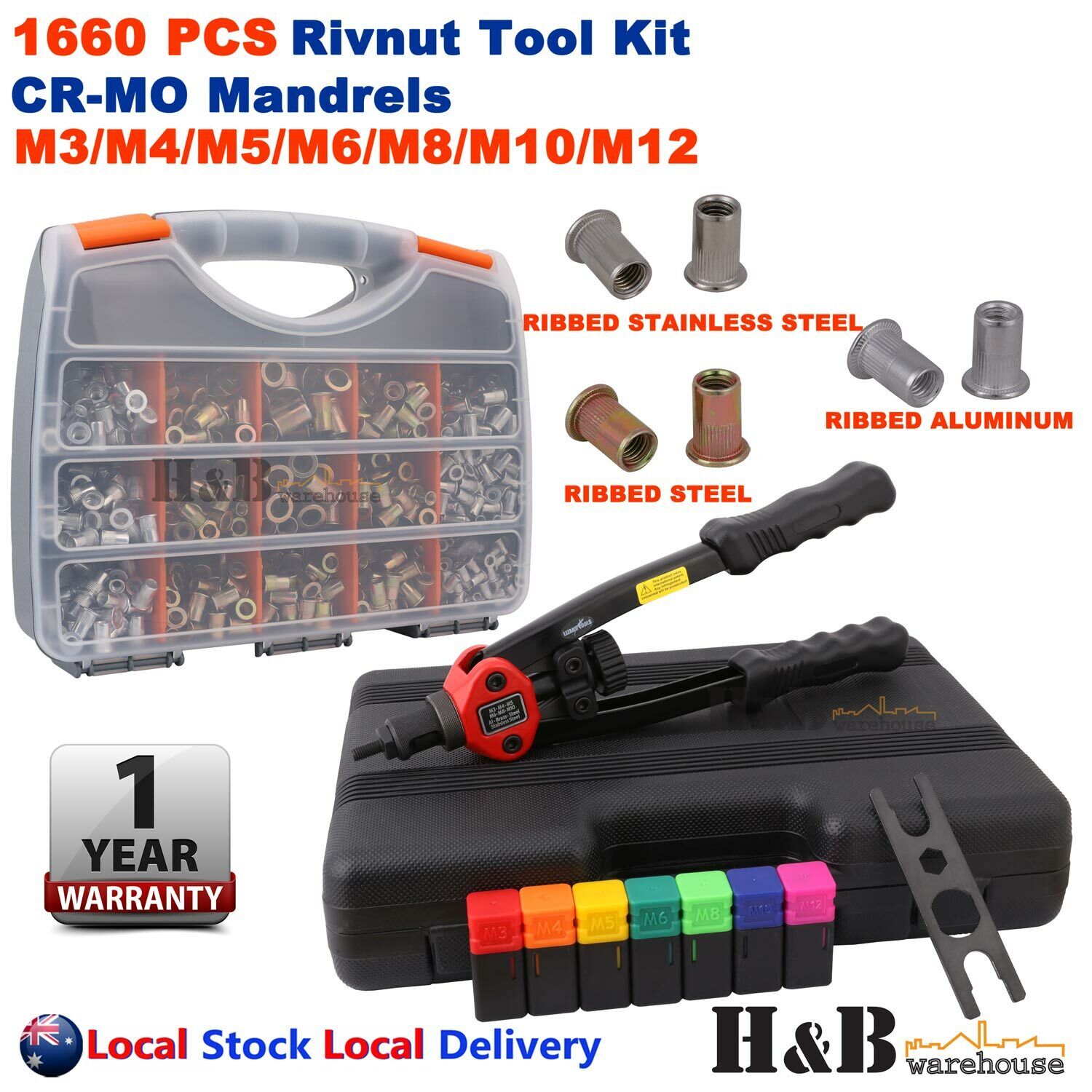 1660 pcs Nutsert Tool Kit Rivnut Stainless Steel Rivet Nut Gun M3-12 M ...