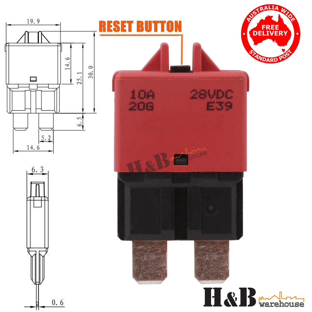 10A AMP 12V Circuit Breaker Replaces STD Blade Fuse Manual Reset – H&B ...