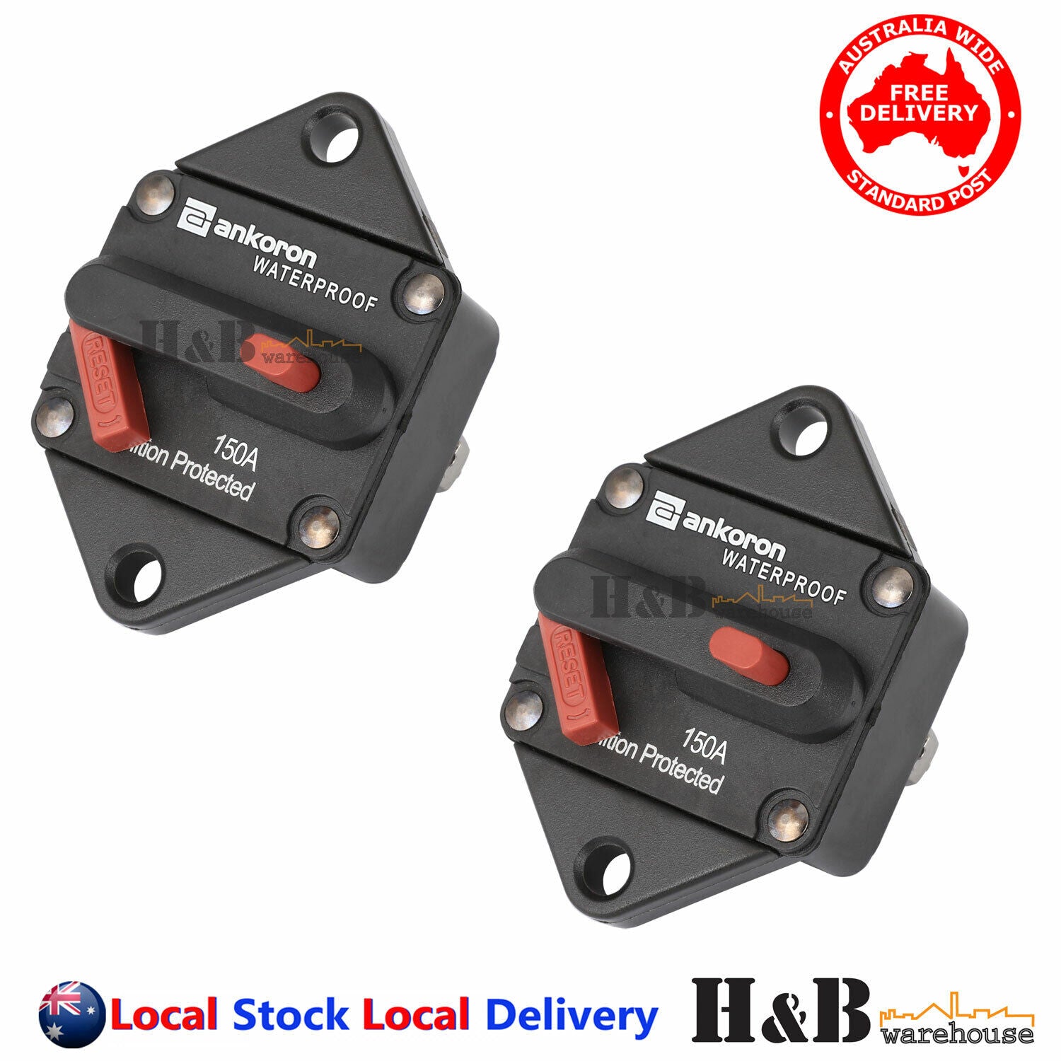 2x150A AMP Marine Circuit Breaker IP67 Waterproof 12V24V Panel Mount R ...