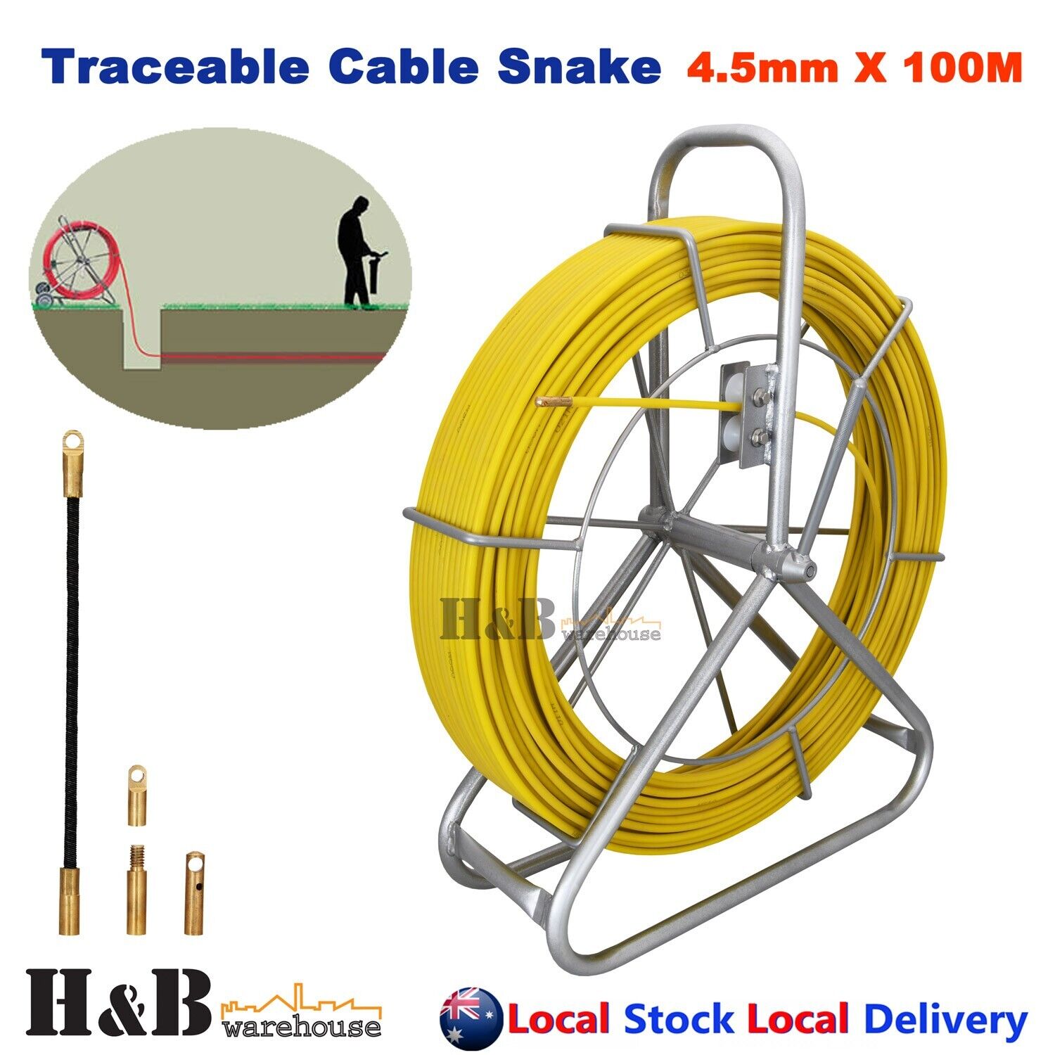 4.5mm 100M Traceable Cable Duct Rodder Snake Copper trace Wire Telstra ...