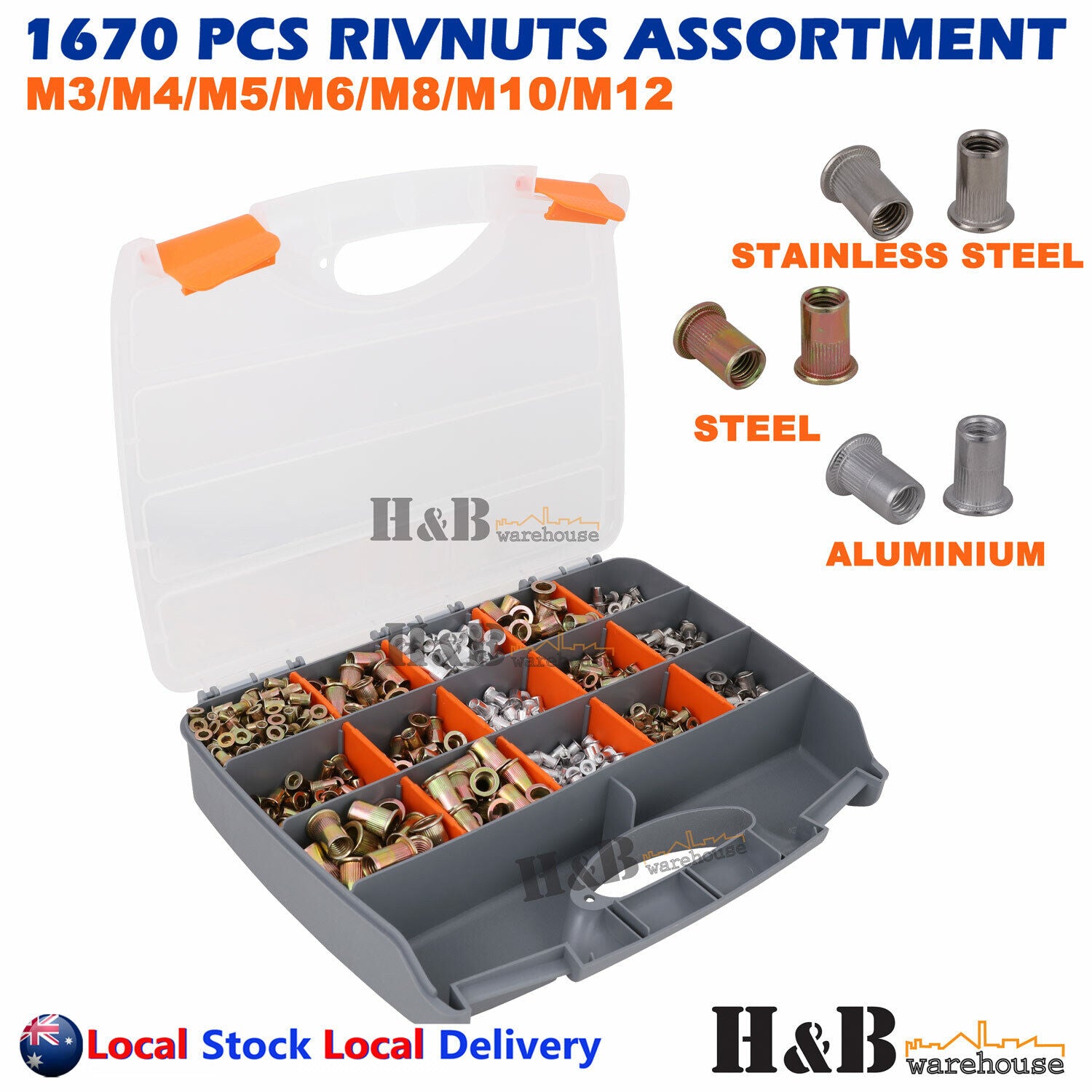 1670 Pcs Rivnut Tool Rivet Nut M3 - M12 Blind Rivnuts Nutsert Assortme ...