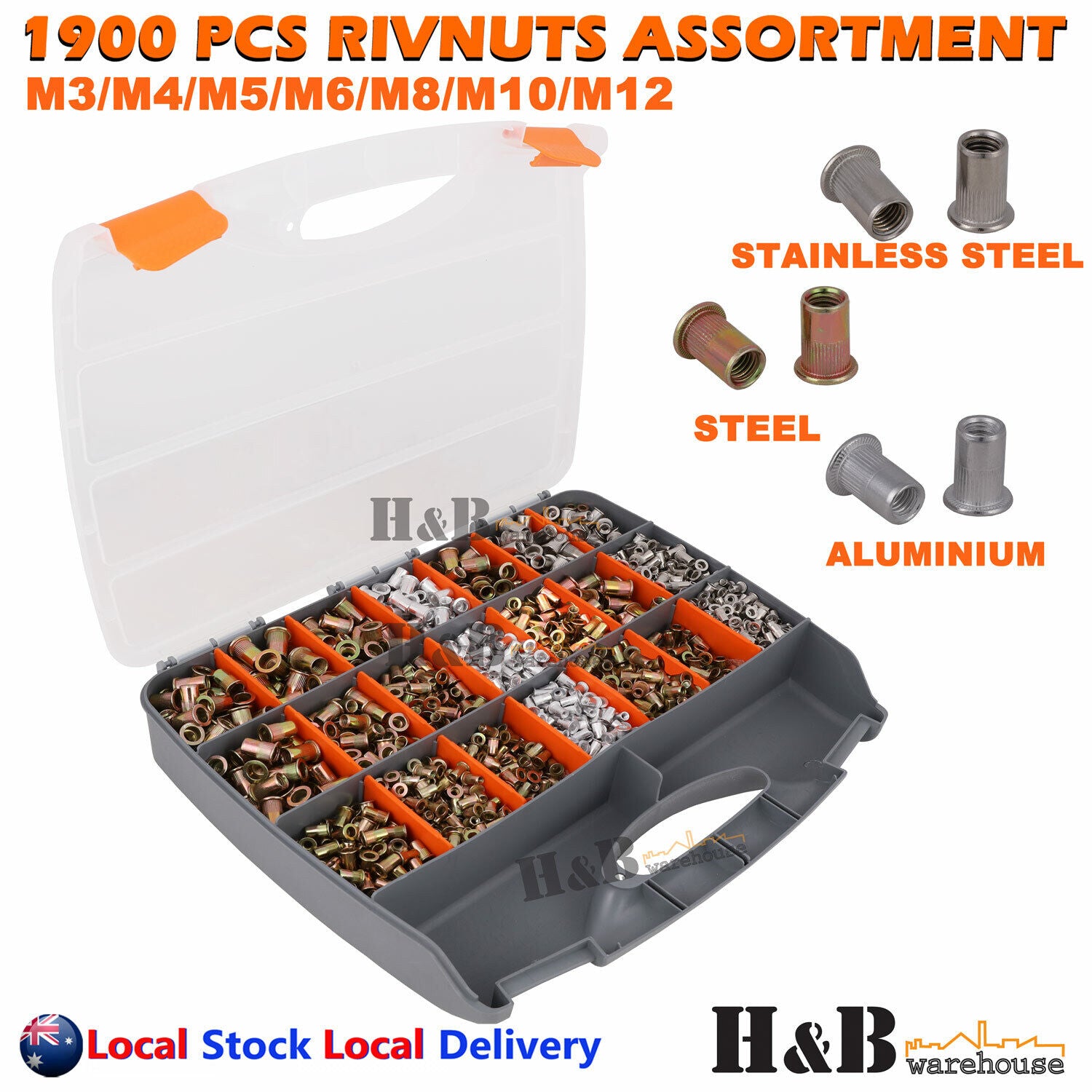 1900Pcs Rivnut Tools Rivet Nut M3 - M12 Blind Rivnuts Nutsert Stainles ...