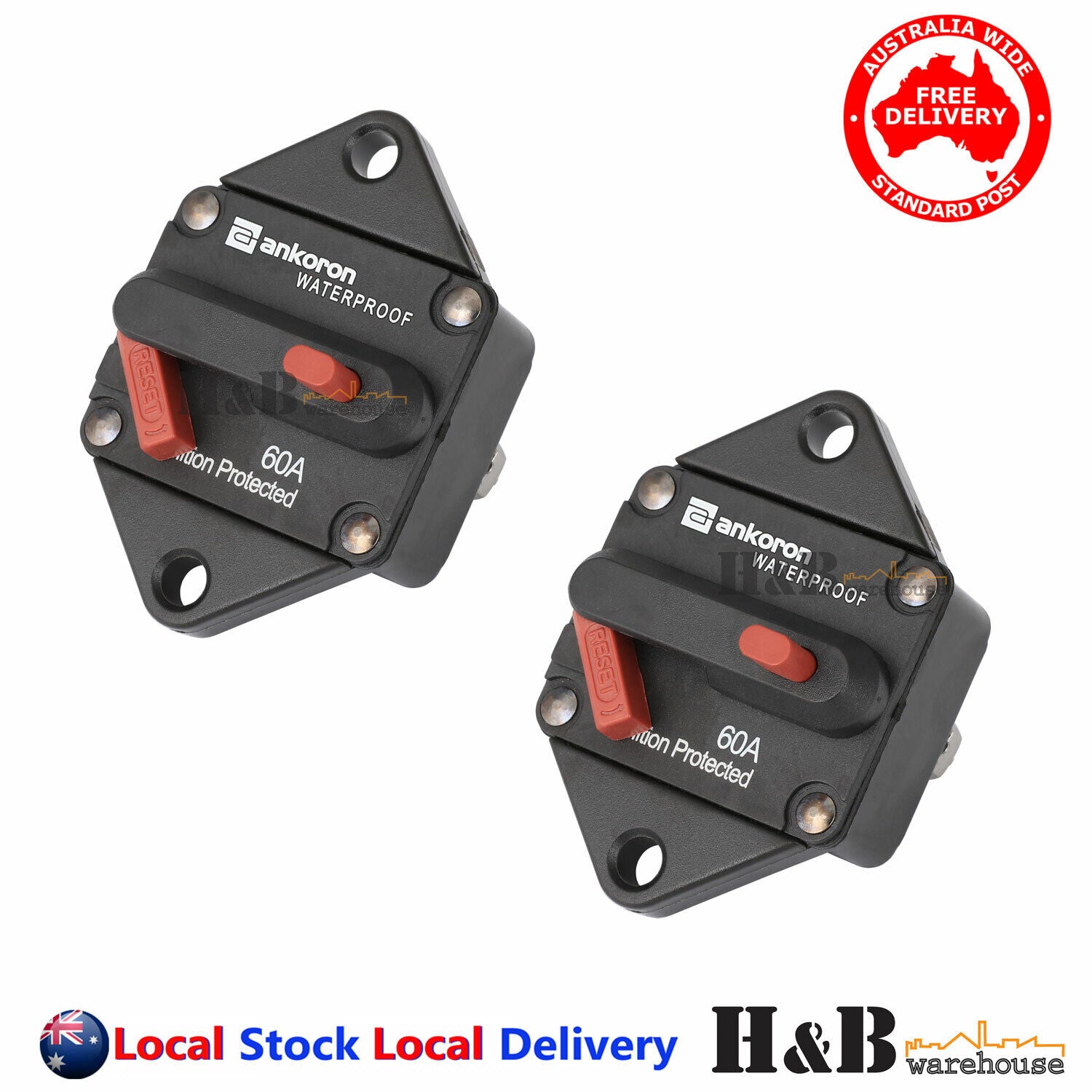 2x60A AMP Marine Circuit Breaker IP67 Waterproof 12V 24V Panel Mount R ...
