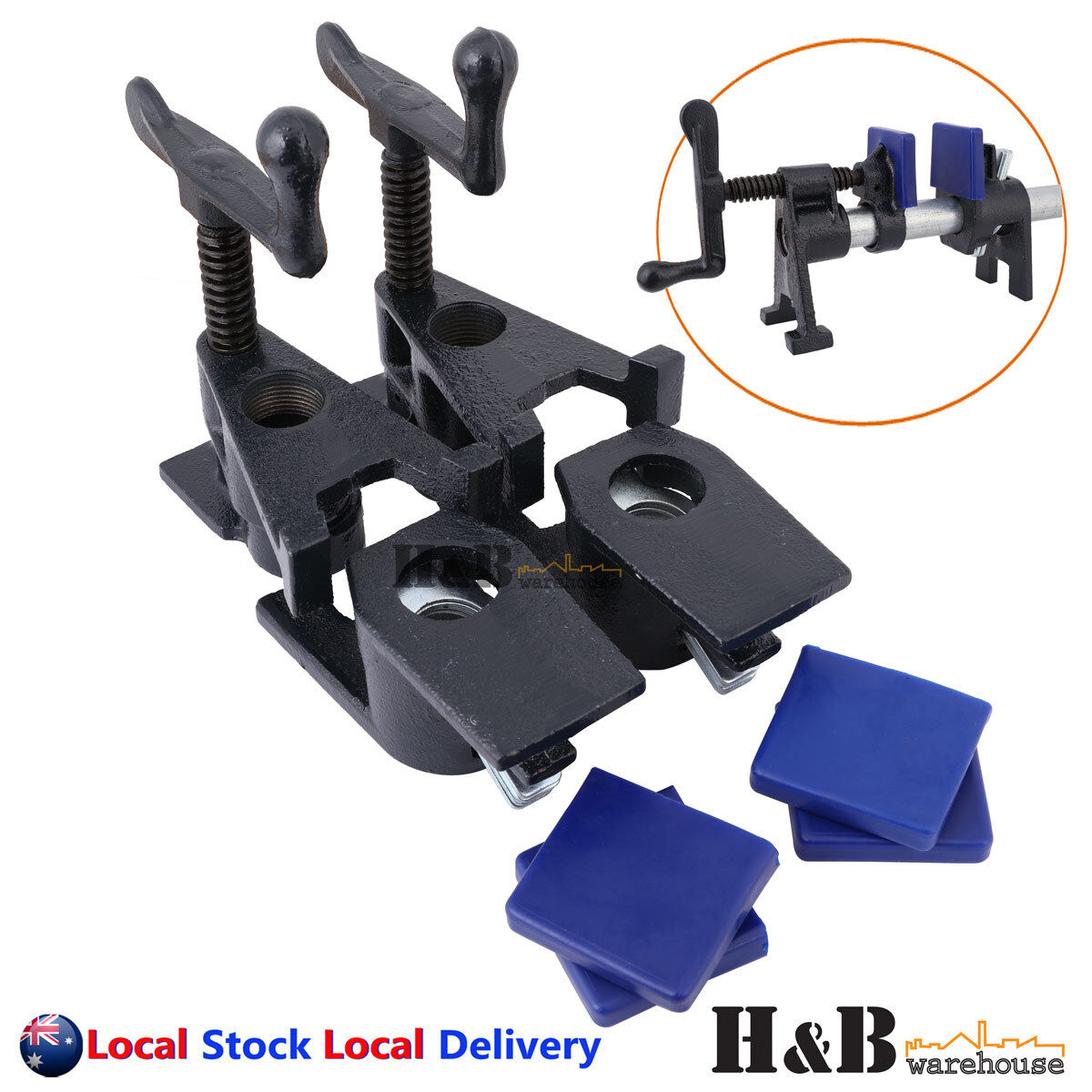 2 Pcs Heavy Duty 3/4" H Style Gluing Pipe Clamp Woodworking Tools Clam ...