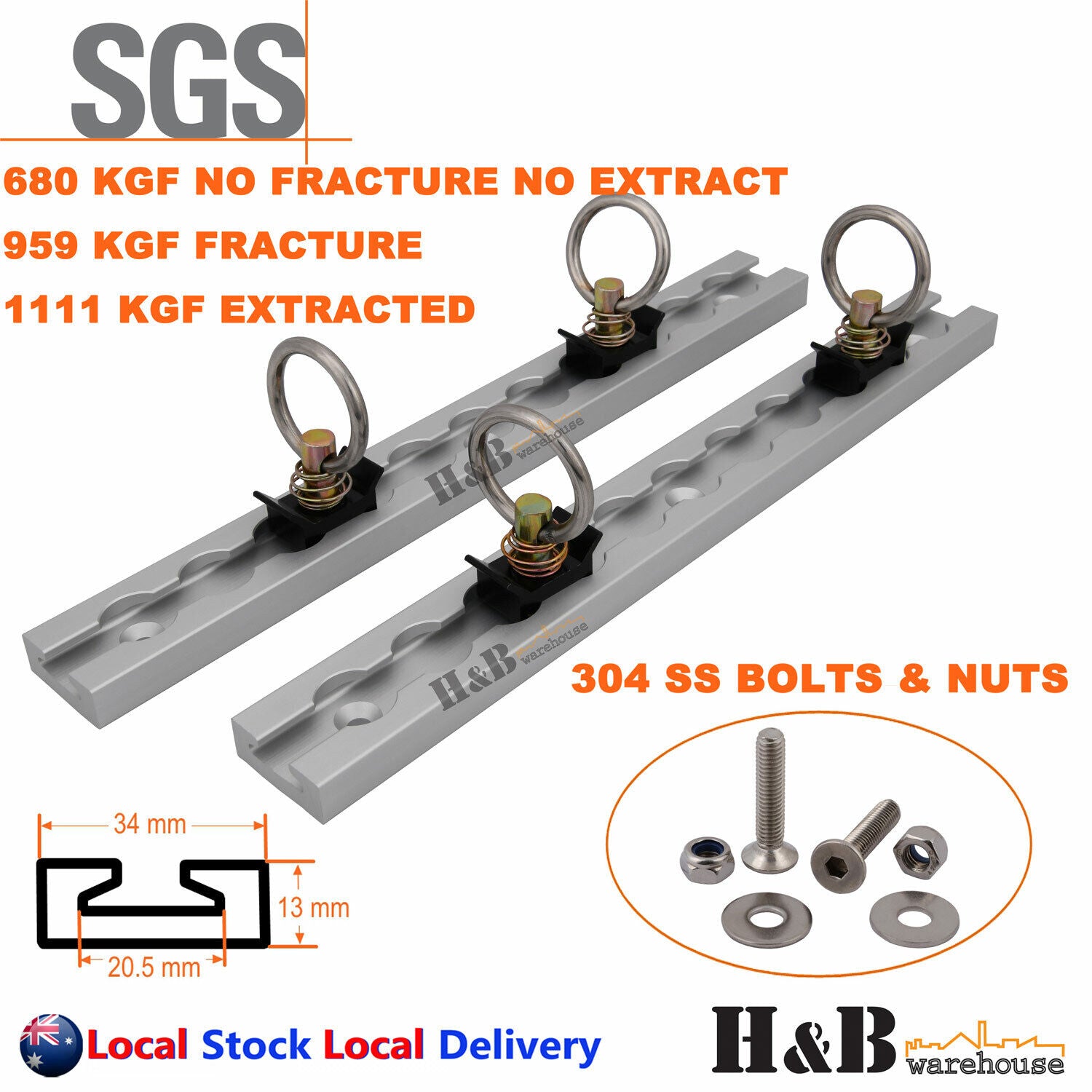 Thicker 305mm (2 Tracks+4 Rings) Anchor Track Tie Down Rail Trailer Ca ...