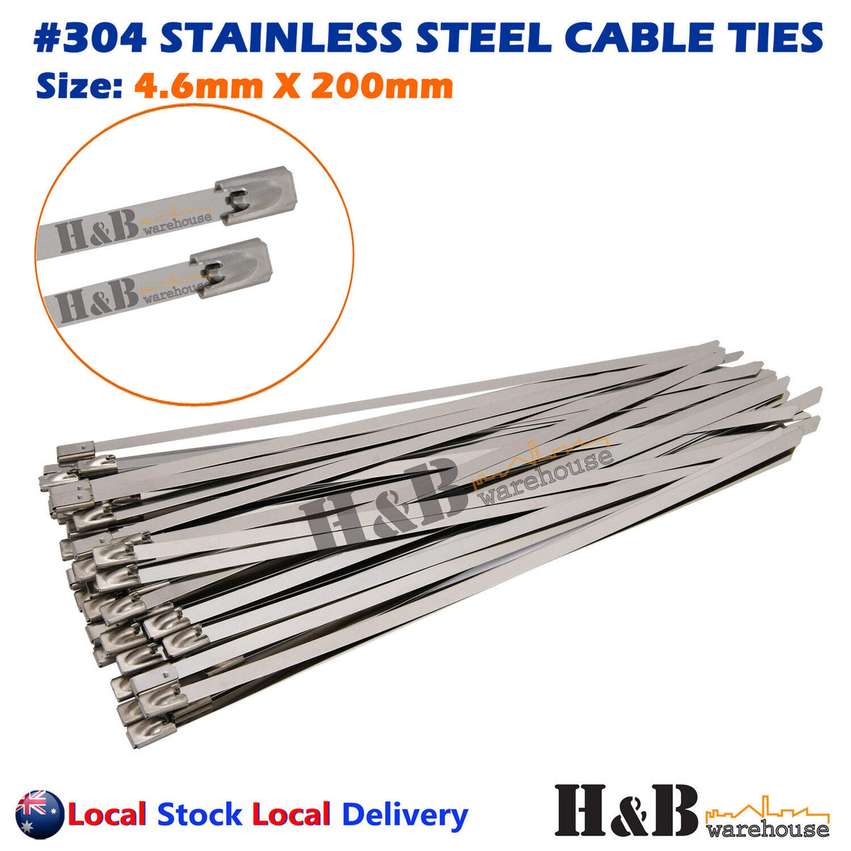 Marine Grade 304 Stainless Steel Cable Ties W: 4.6mm 7.9mm L: 200mm to ...