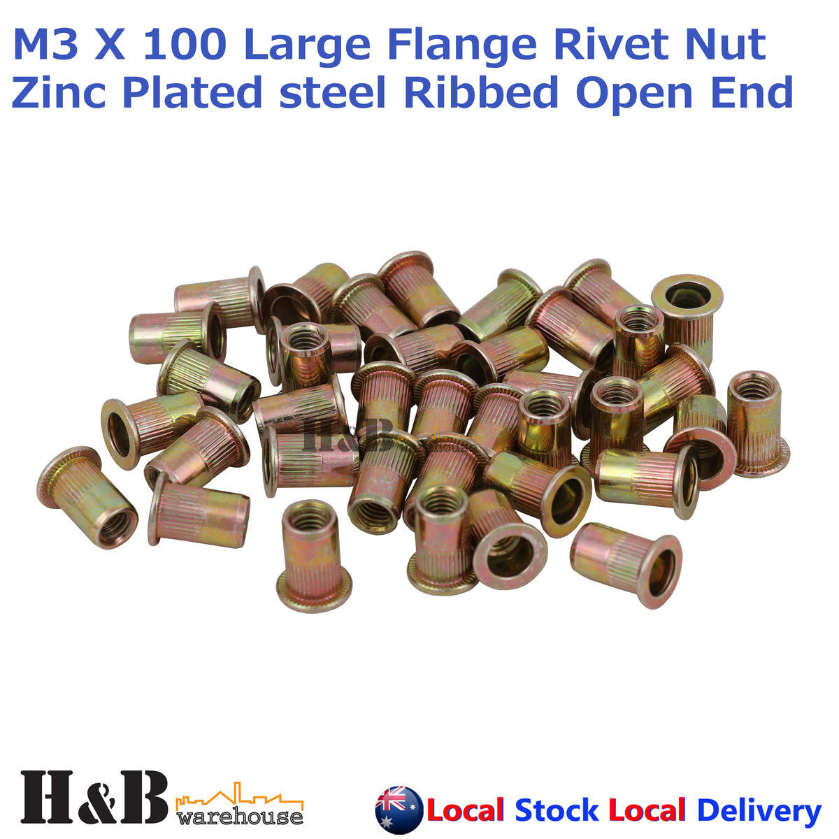 M3 X 100 Nutserts Rivet Nuts Flange Blind Rivnuts Zinc Plated Steel Nu ...