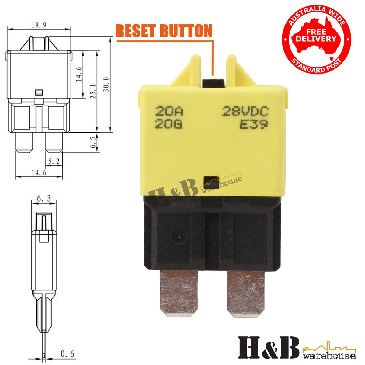 20A AMP 12V Circuit Breaker Replaces STD Blade Fuse Manual Reset Sale ...