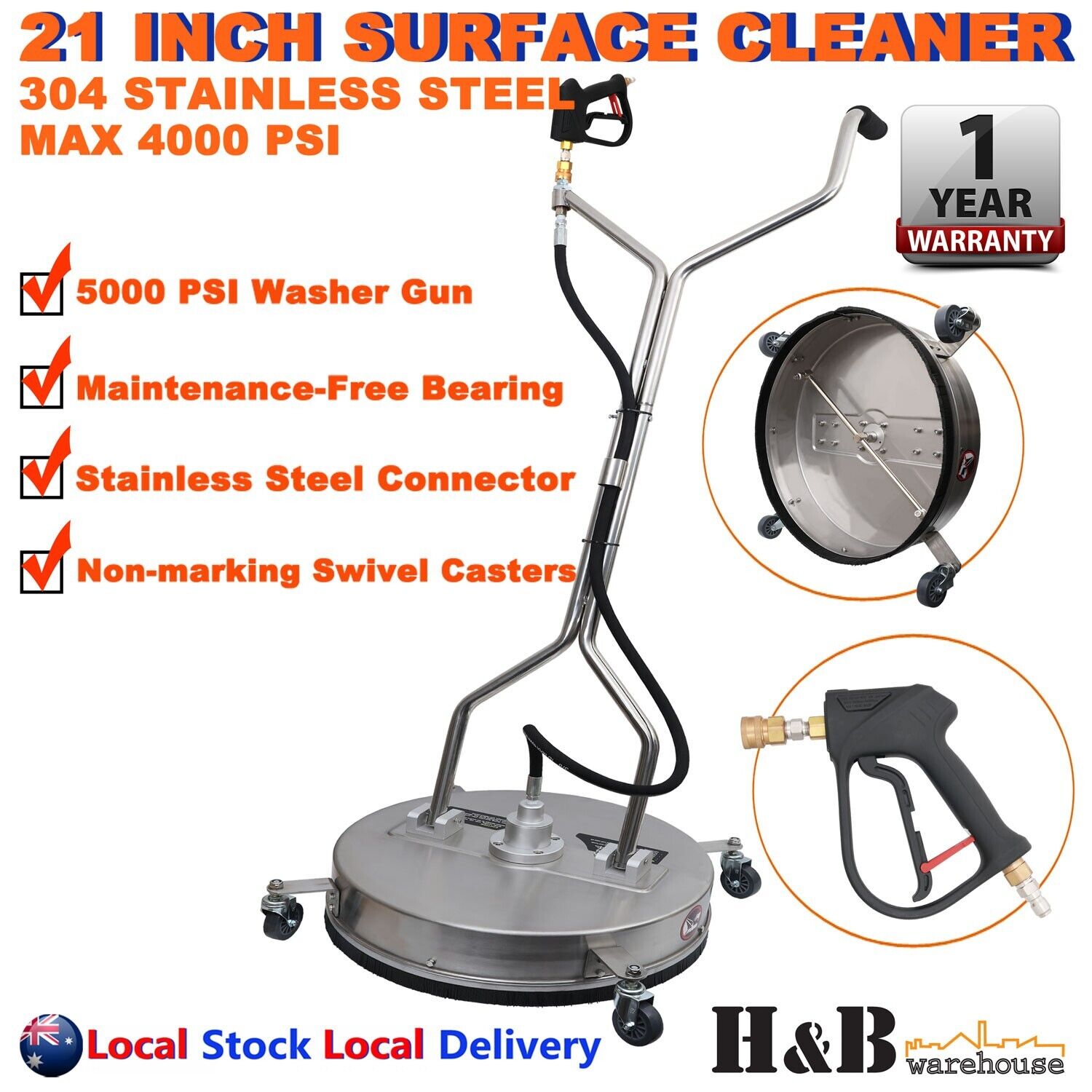 Industrial Grade 21" High Pressure Surface Cleaner Stainless Steel 400 ...