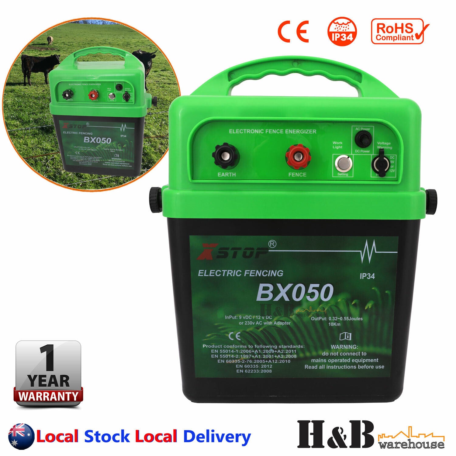 10km 220-240V Electric Fence Energizer Energiser 9v 12v Charger AC DC ...