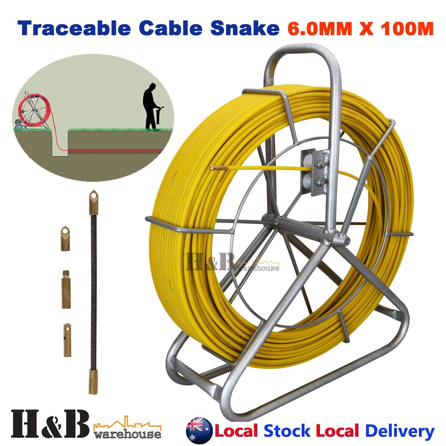 6mm 100M Traceable Cable Duct Rodder Snake Copper trace Wire Telstra N ...