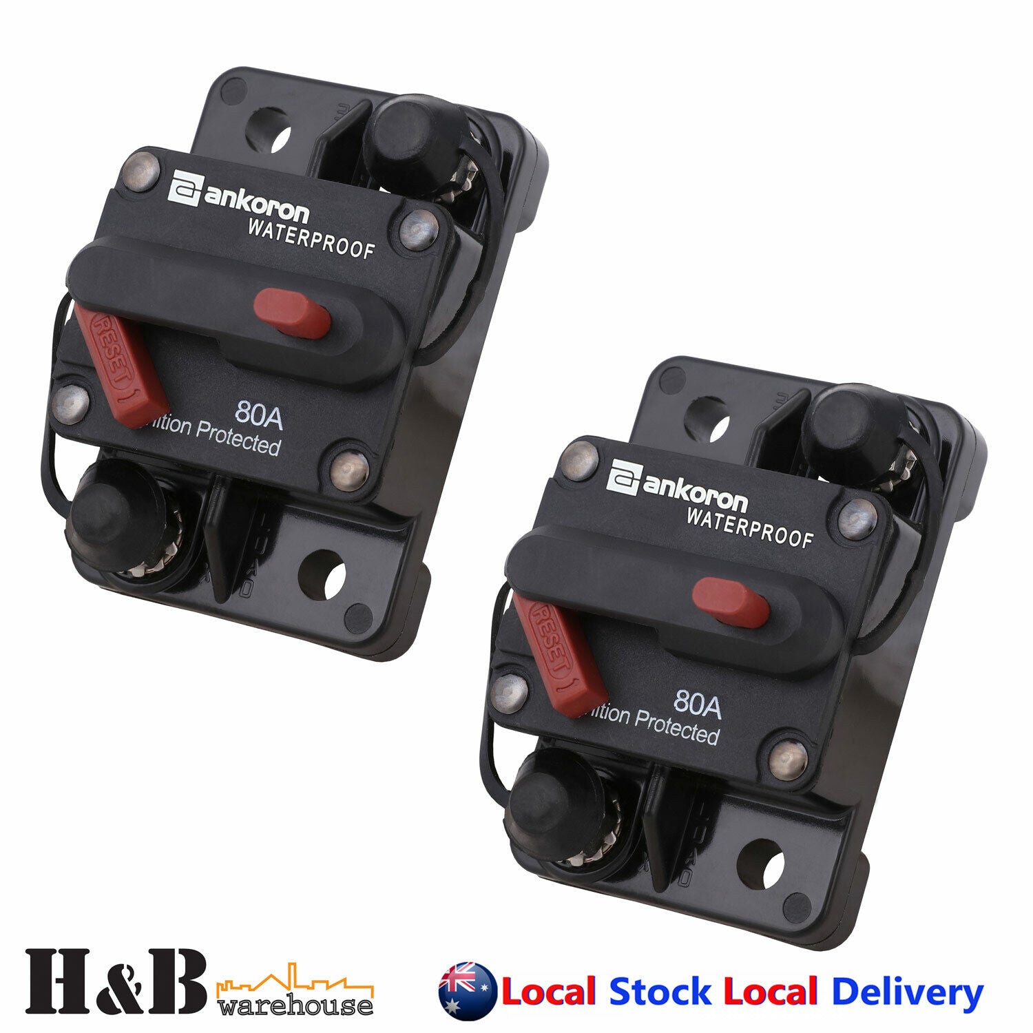 2x80A AMP Circuit Breaker 12V 24 Volt IP67 Waterproof Manual Reset Swi ...