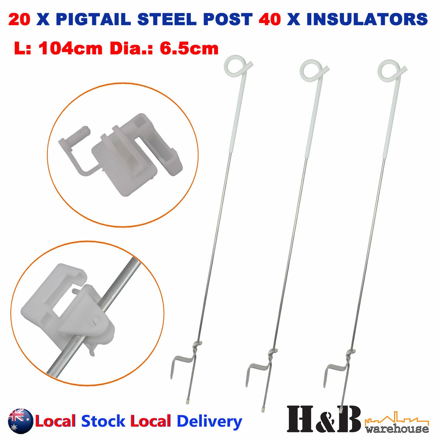 20x Tread In Pigtail Steel Post Posts Electric Fence Pig Tail 40x Insu ...