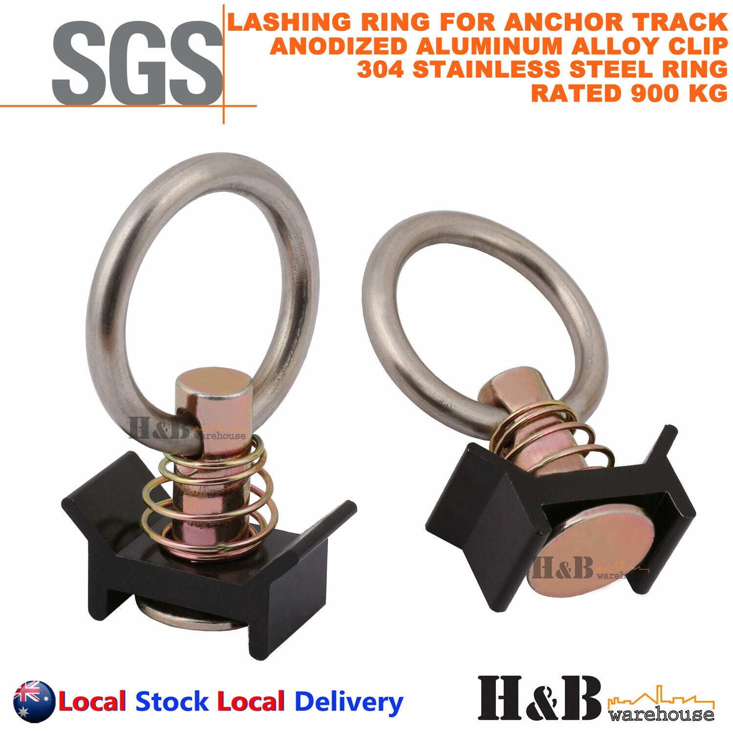 2X Anchor Track Lashing point Ring Clip 900KG Rated Trailer Truck Ute ...
