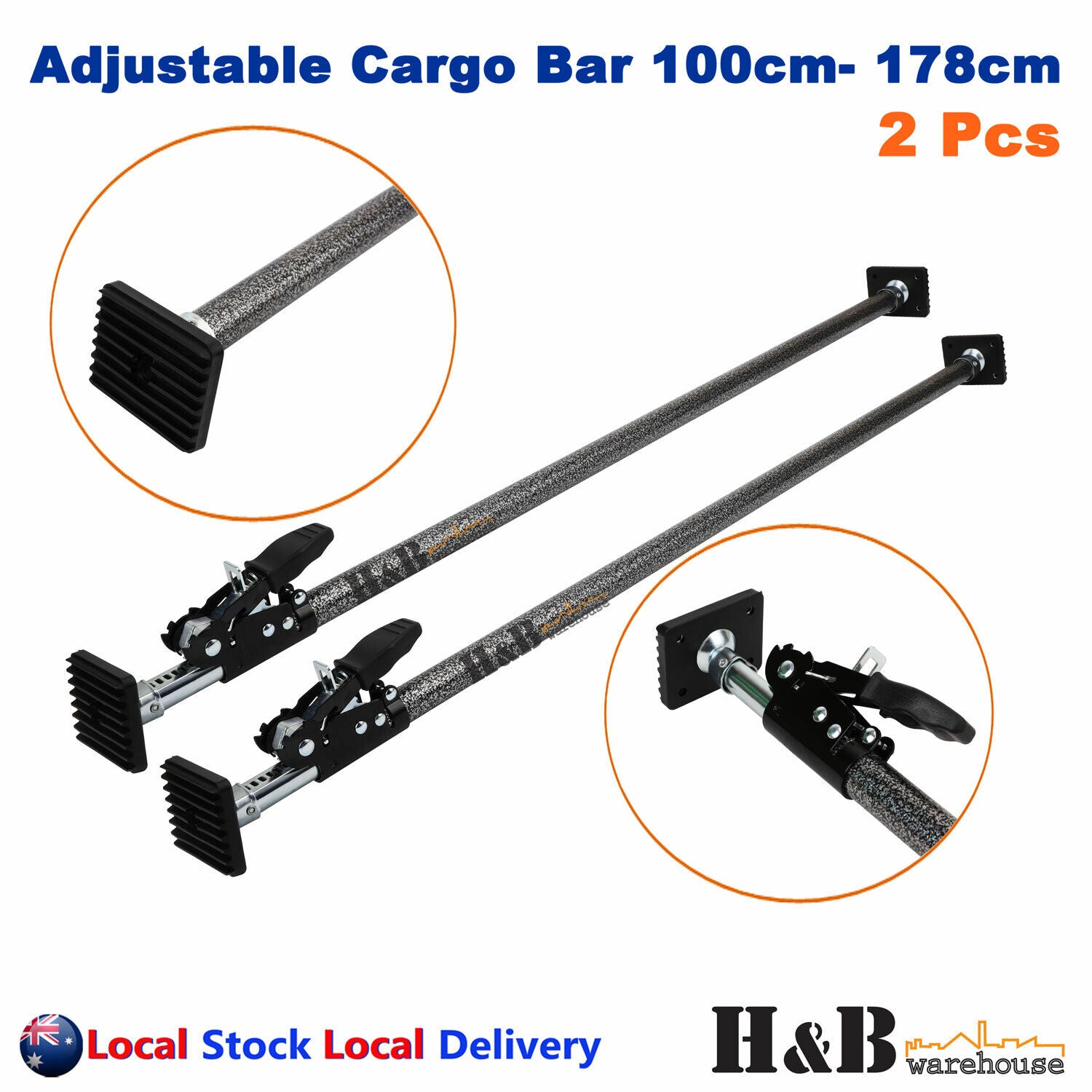 2X Adjustable Ratchet Cargo Bar Barrier Divider 1M-1.78M Load UTE Truc ...