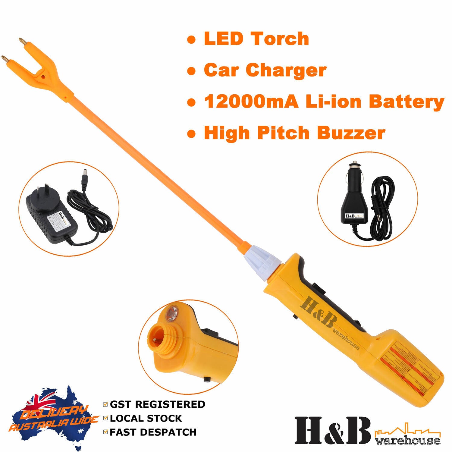 Powerful Rechargeable Stock prod Cattle prodder Flexi Shaft 8000V 93cm ...