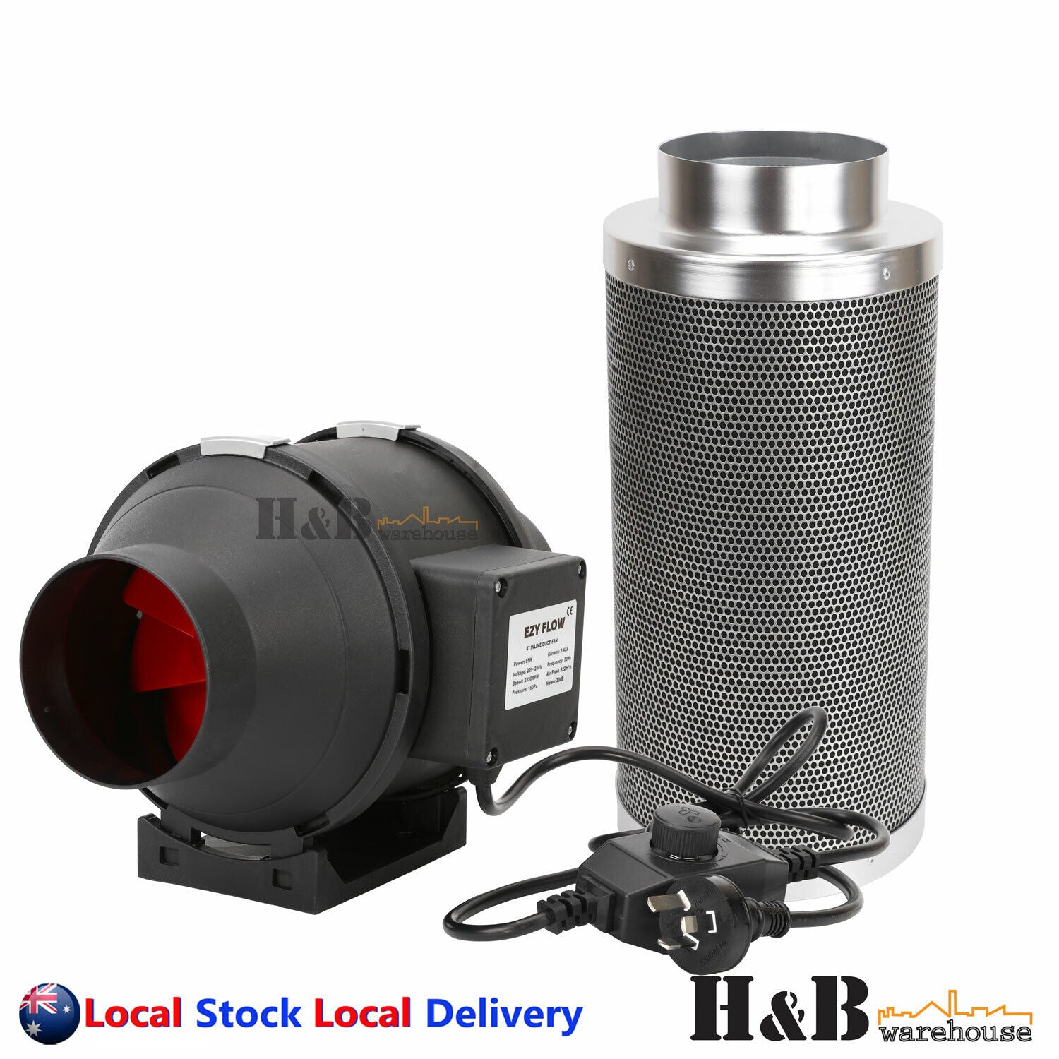 EzyFlow 4 Inch 100mm Inline Duct Fan Speed Controller Carbon Filter Ex ...