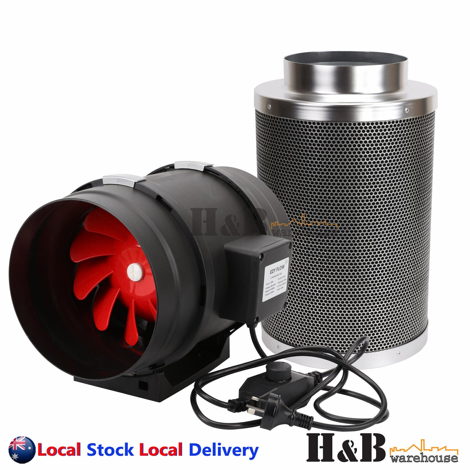 EzyFlow 8 Inch 200mm Inline Duct Fan Speed Controller Carbon Filter Ex ...