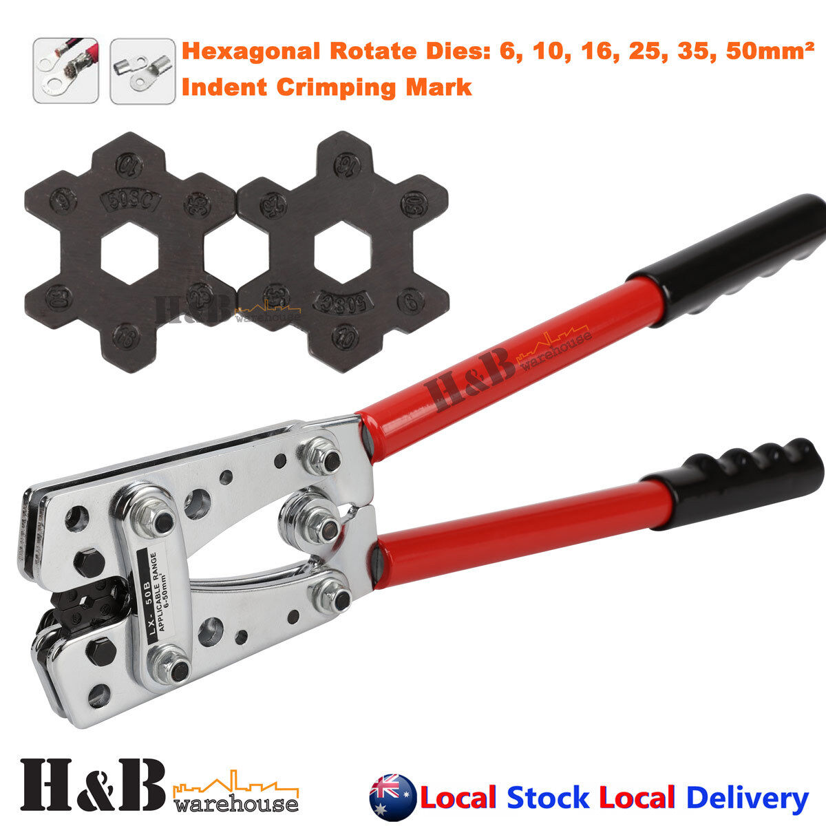 6-50 mm² Anderson Plug Hand Swager Crimping Tool Indent Cable Lug Hex ...