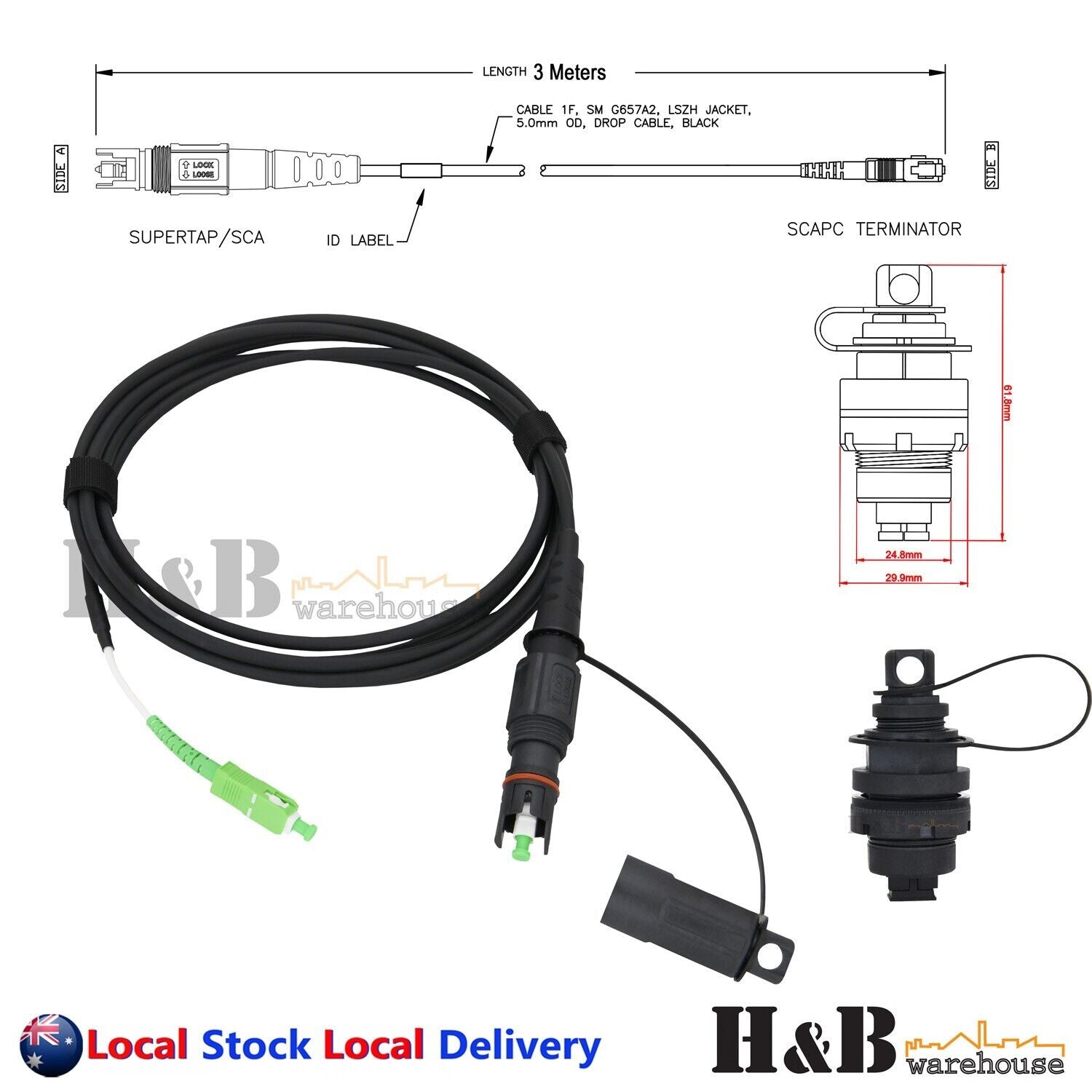 Heavy Duty 3 Meters Fibre Optic Patchcord Lead + OptiTap Adapter NBN T ...