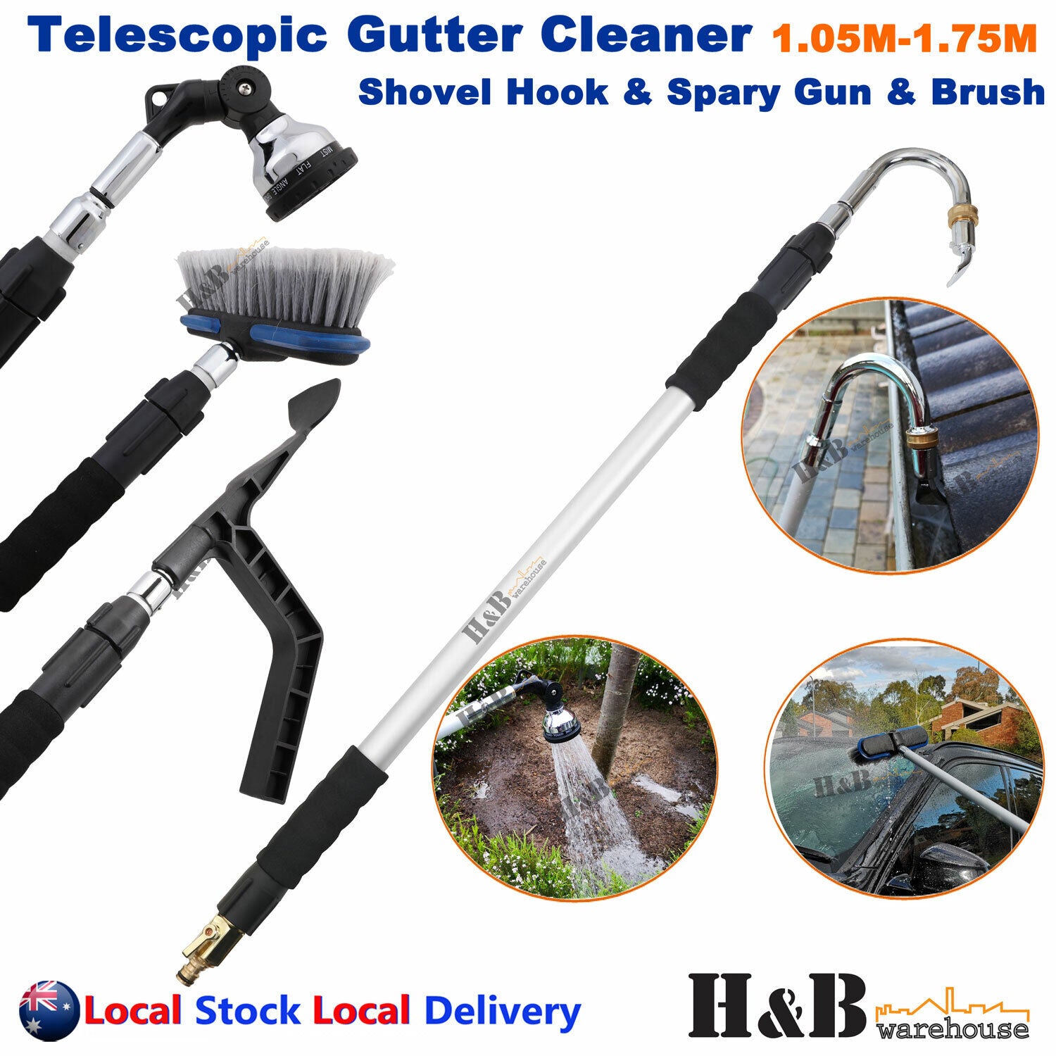 Telescopic Gutter Cleaner Cleaning Tool Car Washer Shovel Hook Spray G ...
