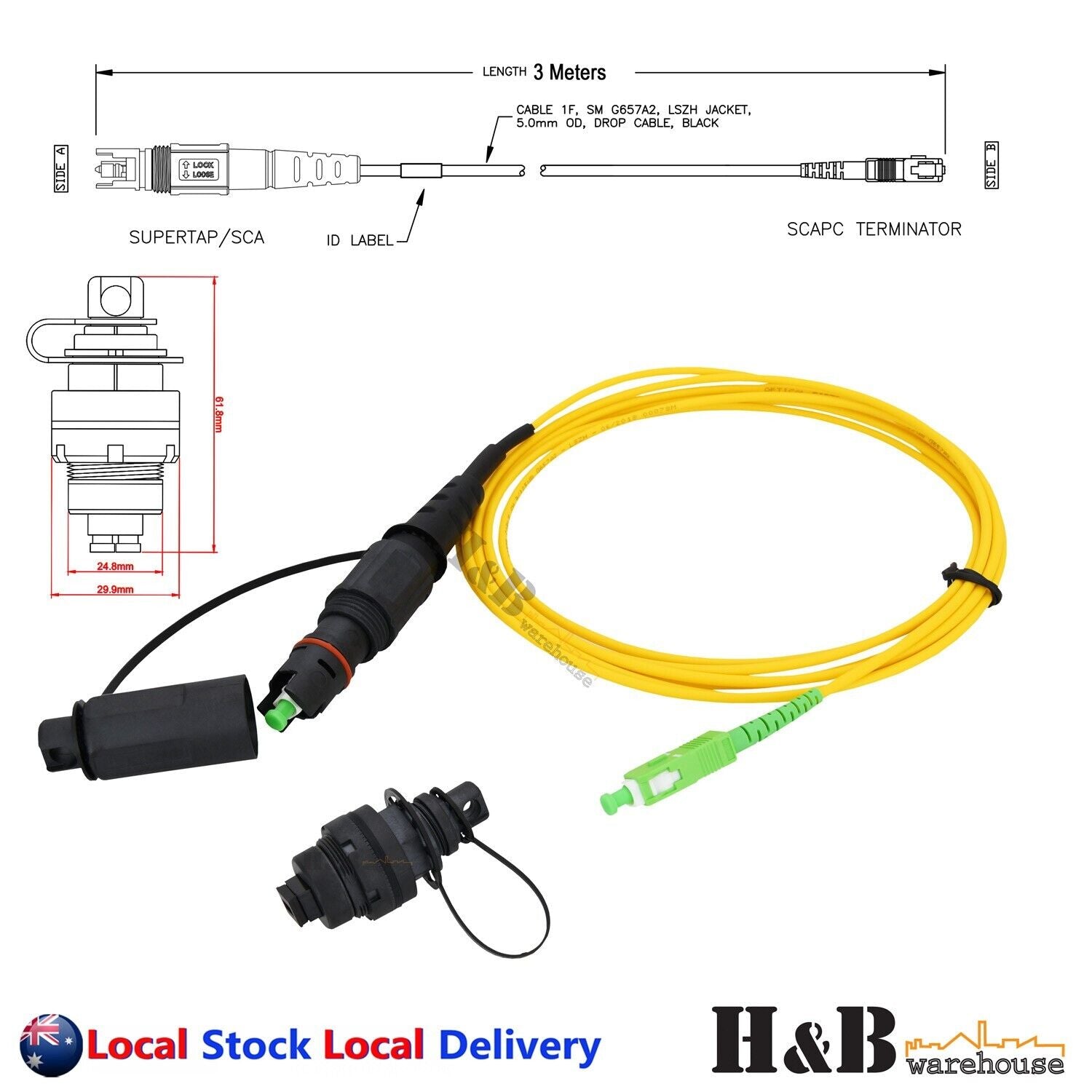 3 Meters PON Optitap Fibre Patchcord + OptiTap Adapter NBN Telcom Tool ...