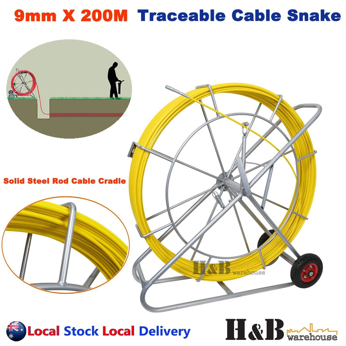 9mm 200M Traceable Cable Duct Rodder Snake Copper trace Wire Telstra N ...