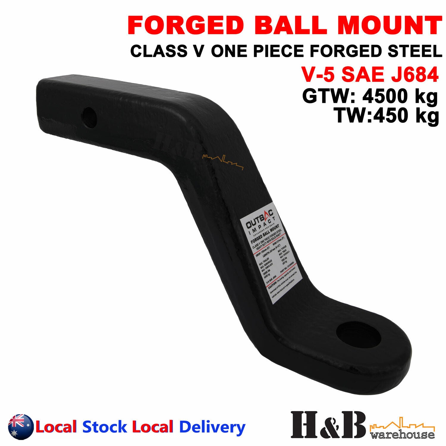 Forged Solid Steel 4500Kg 6" Drop Towbar Tongue Tow Ball Mount Hitch 2 ...