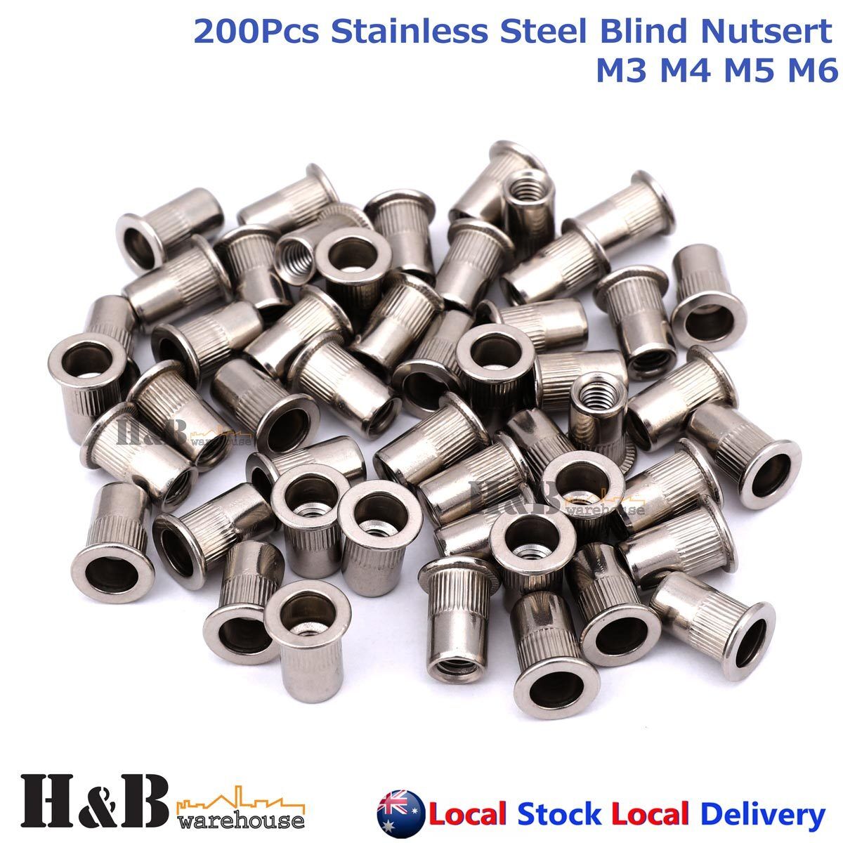 200Pcs Nutserts Rivet Nuts Flange Blind Rivnuts Stainless Steel M3 M4 ...