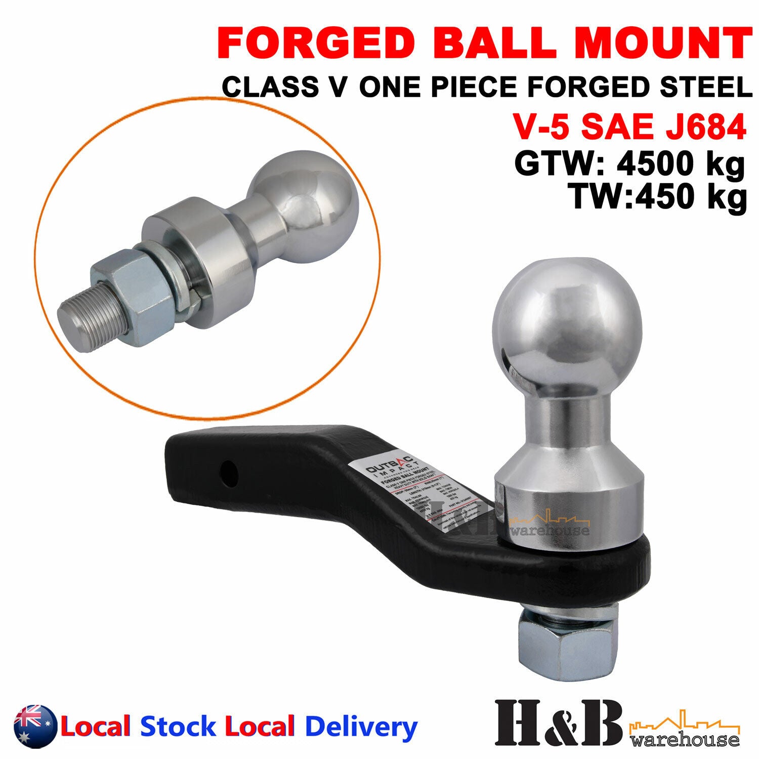 4500KG Forged Ball Mount 2" Drop 2" x 2" Hitch Tow Bar Tongue 70mm Tow ...