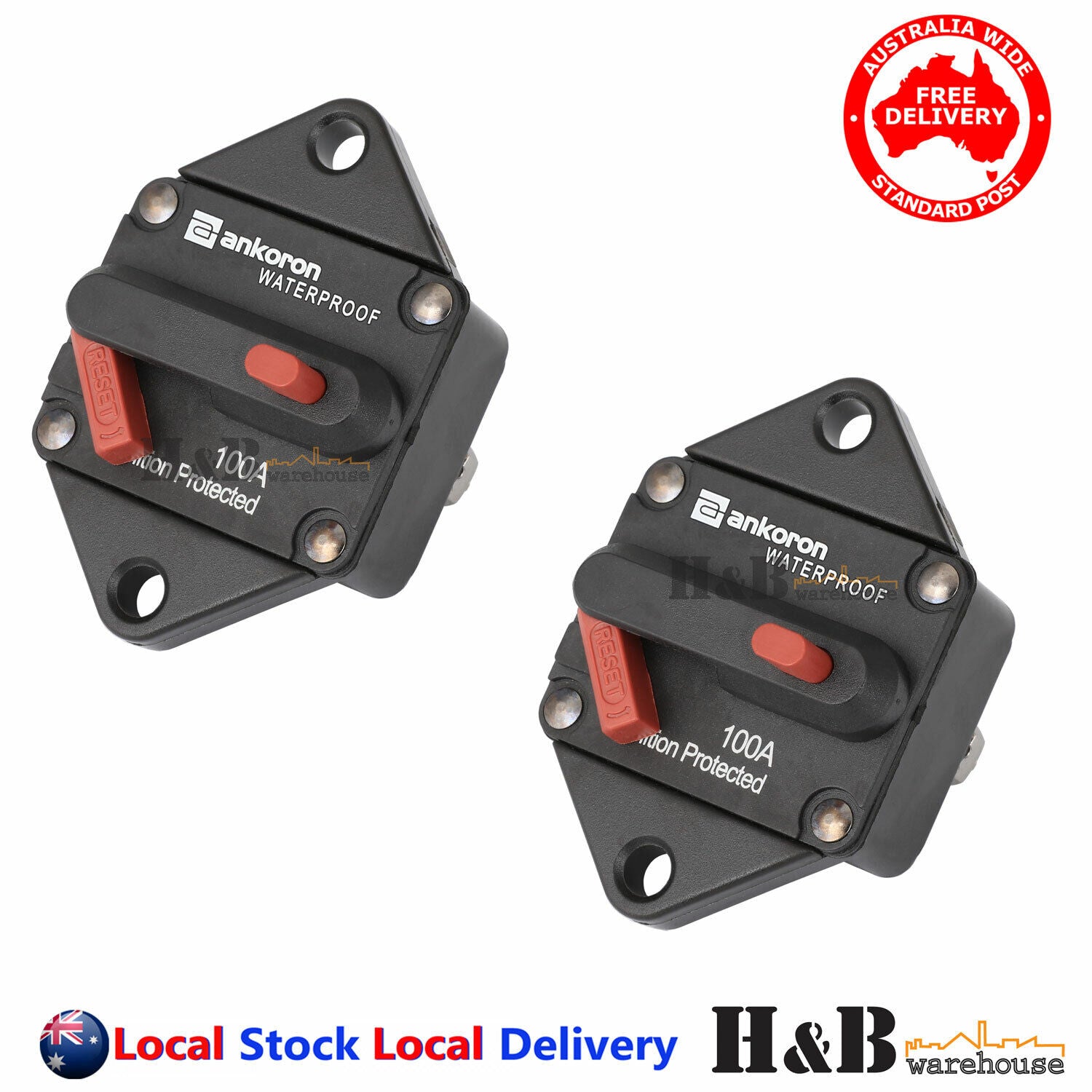2x100A AMP Marine Circuit Breaker IP67 Waterproof 12V24V Panel Mount R ...