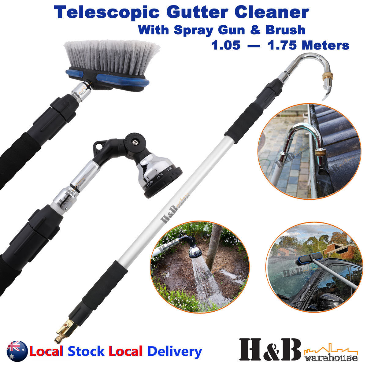 Telescopic Gutter Cleaner Cleaning Tool Wand Car Washer Brush – H&B ...